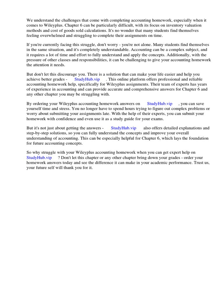 Wileyplus Accounting Homework Answers Chapter 6 | PDF | Homework ...