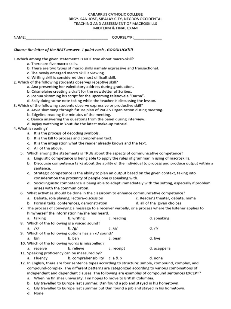 El Final Written Test | PDF | Rubric (Academic) | English As A Second ...