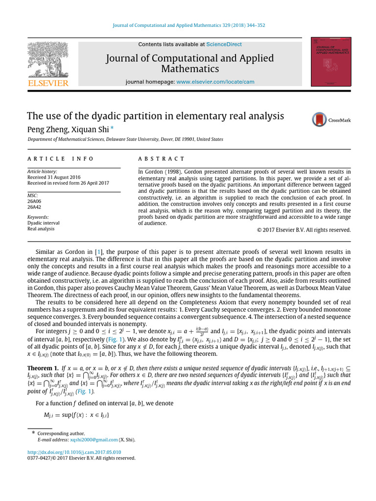 The Use of The Dyadic Partition in Elementary Real Analysis | PDF | Mathematical Objects ...