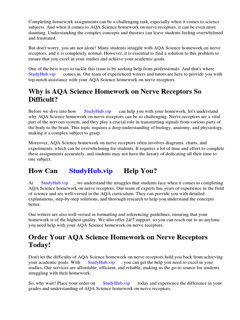 Aqa Science Homework Sheet Nerve Receptors | PDF | Nervous System | Central Nervous System