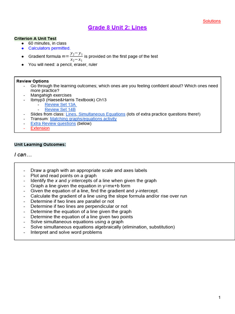 GR 8 Unit 2 Lines Test Review | PDF | Mathematics | Elementary Mathematics