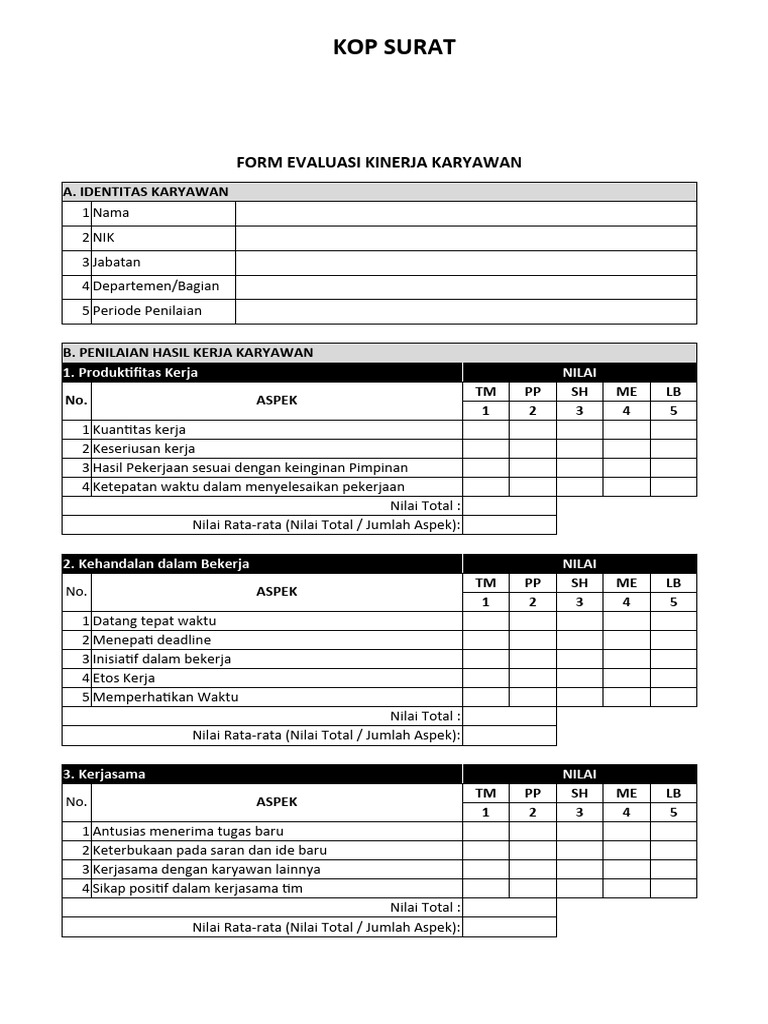 Format Penilaian Karyawan | PDF