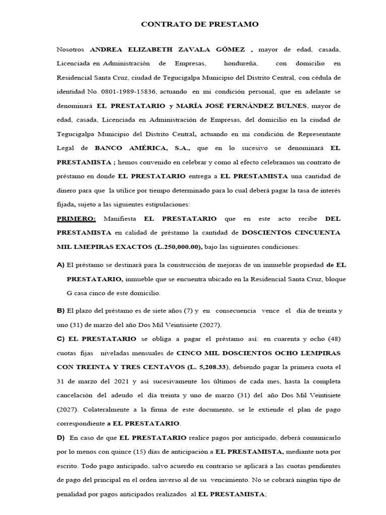Contrato de Simple Prestamo | Descargar gratis PDF | Interés | Seguro