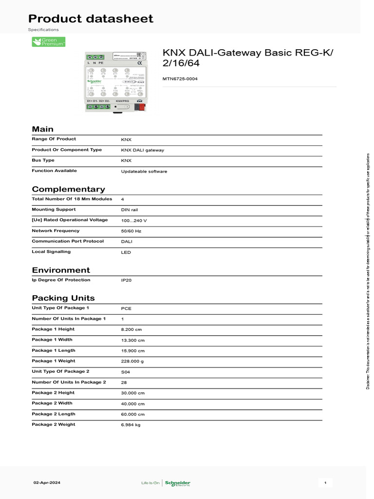 KNX DALI Gateway MTN6725-0004 Specs | PDF