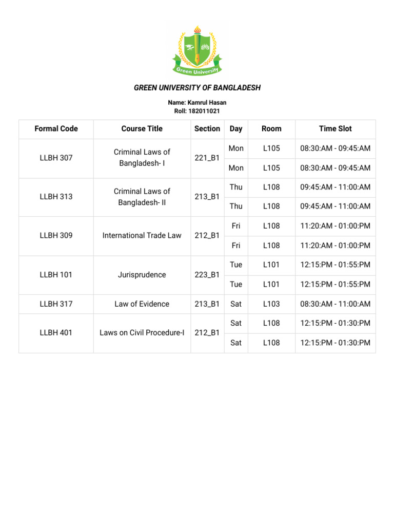 Class Routine 2024 | PDF