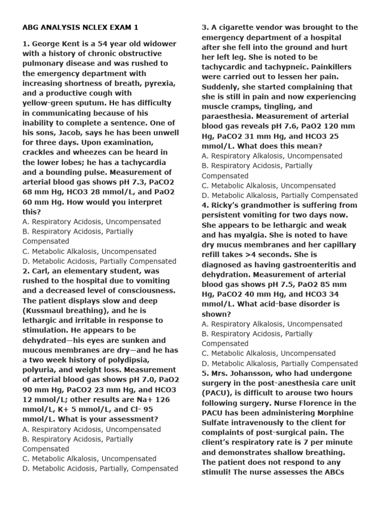 30 ITEMS ABG EXAM | PDF | Clinical Medicine | Intensive Care Medicine