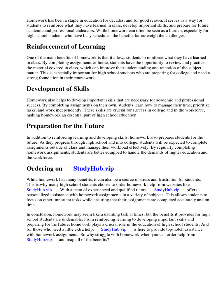 Benefits of Homework For High School Students | PDF | Homework | Teachers