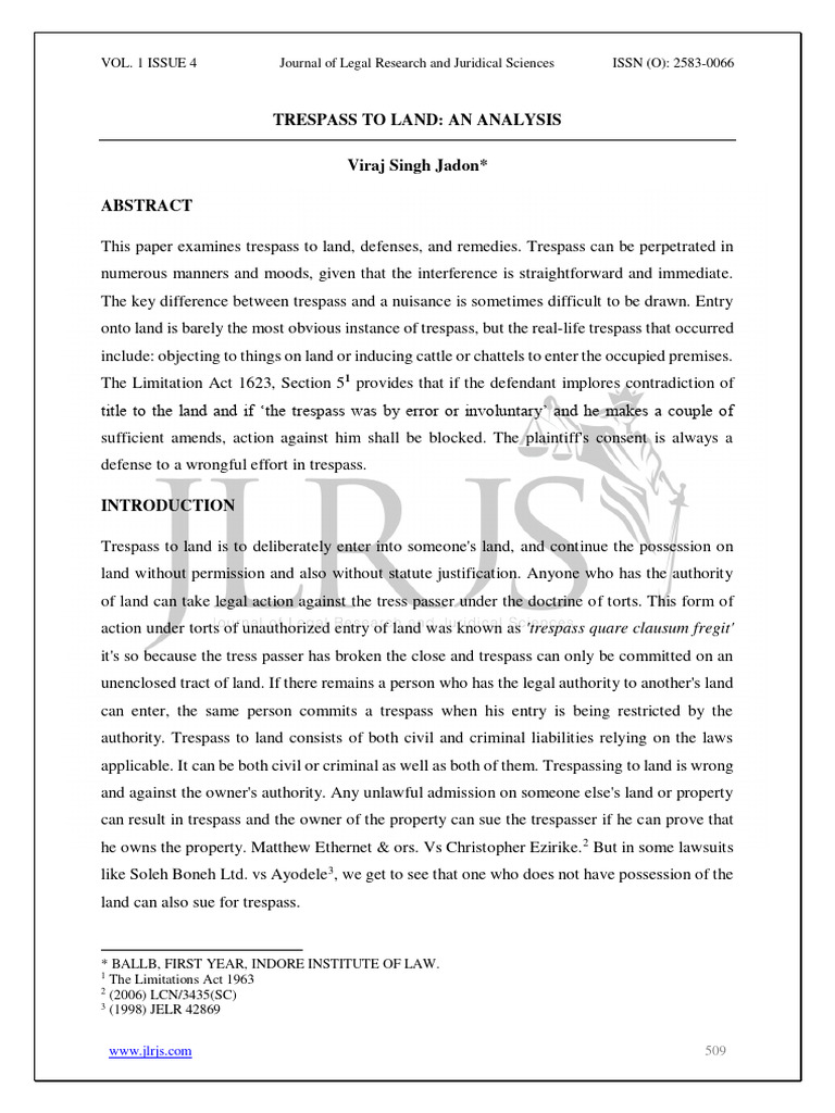 Viraj Singh Jadon 1 | PDF | Trespass | Legal Remedy