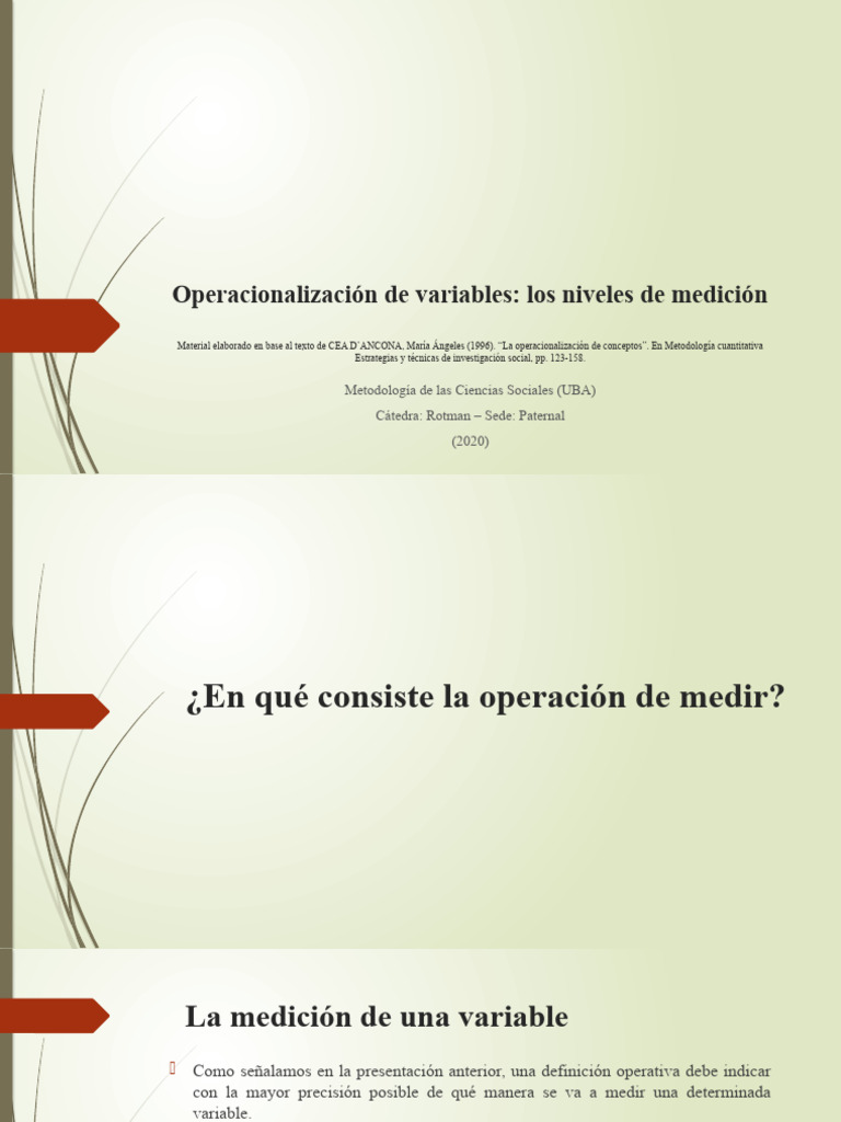 OperacionalizaciÃ N de Variables - Los Niveles de Mediciã N | PDF | Nivel de medida | Medición