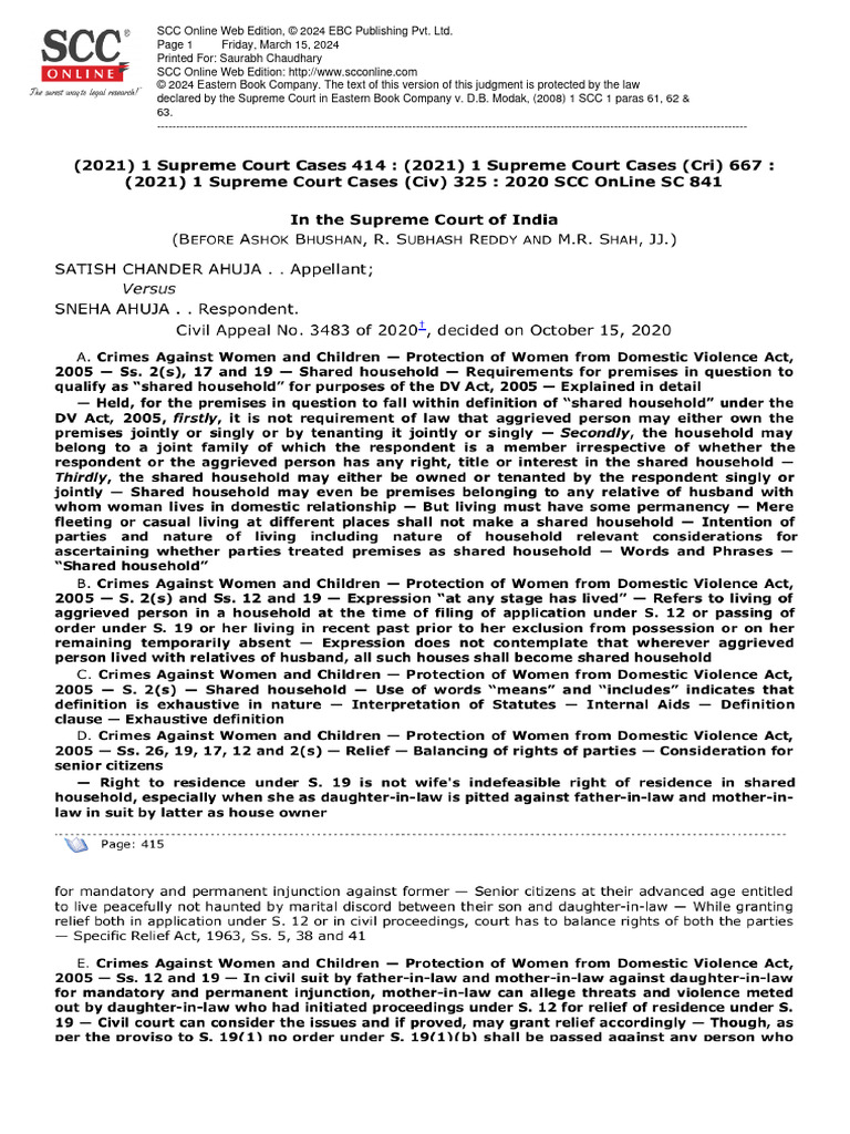 Sneha Ahuja J - 2021 - 1 - SCC - 414 - 2021 - 1 - SCC - Cri - 667 - 2021 - 1 - SCC - Saurabh ...