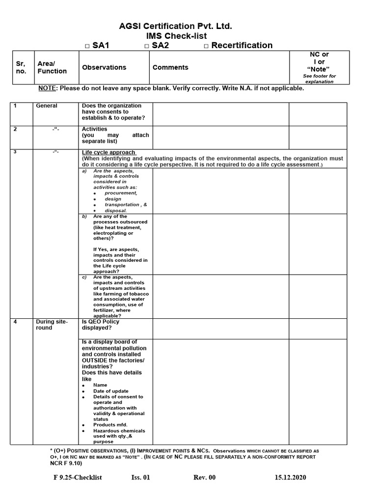 Checklist IMS 29.06.2021 | PDF | Waste | Life Cycle Assessment