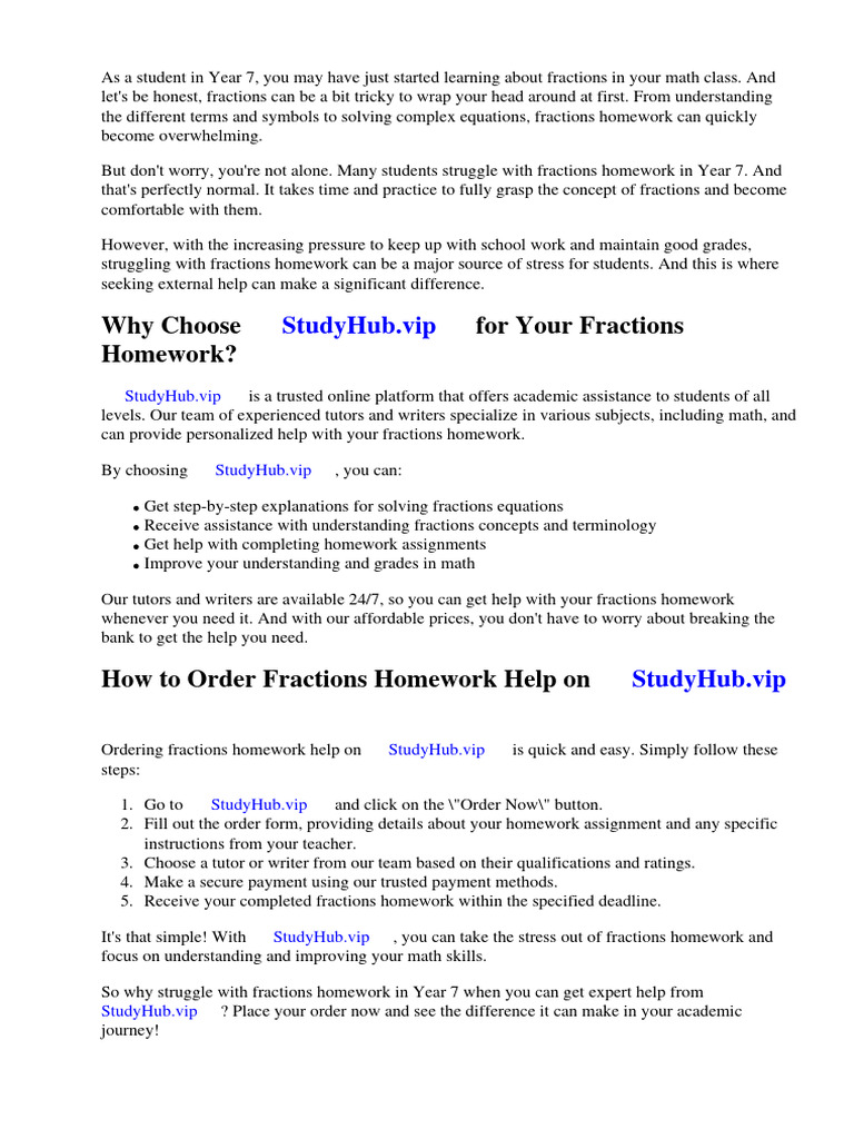 Fractions Homework Year 7 | PDF | Homework | Mathematics