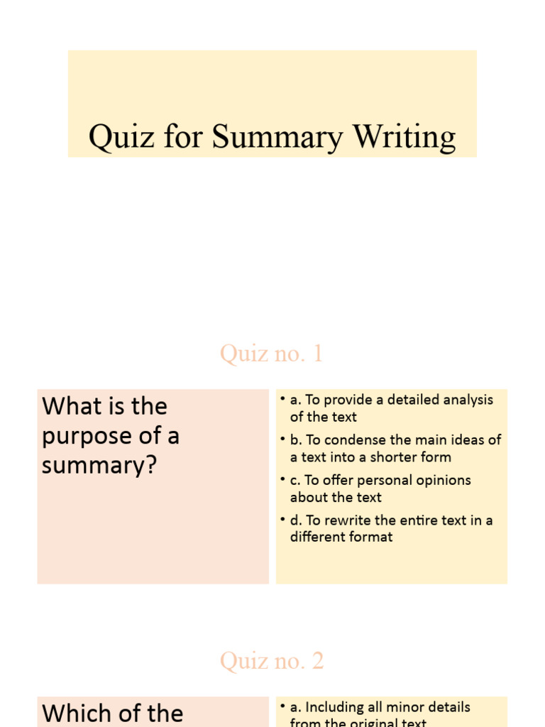 Quiz For Summary Writing | Download Free PDF | Jargon | Human Communication