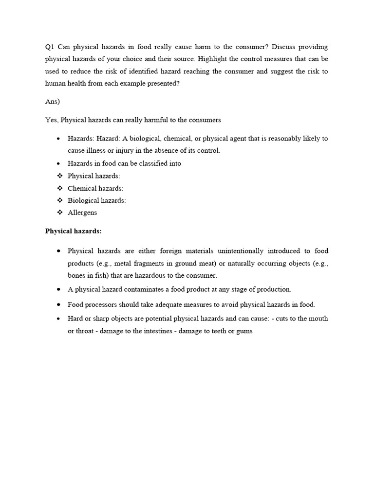 Physical Hazard | PDF | Hazards | Foods