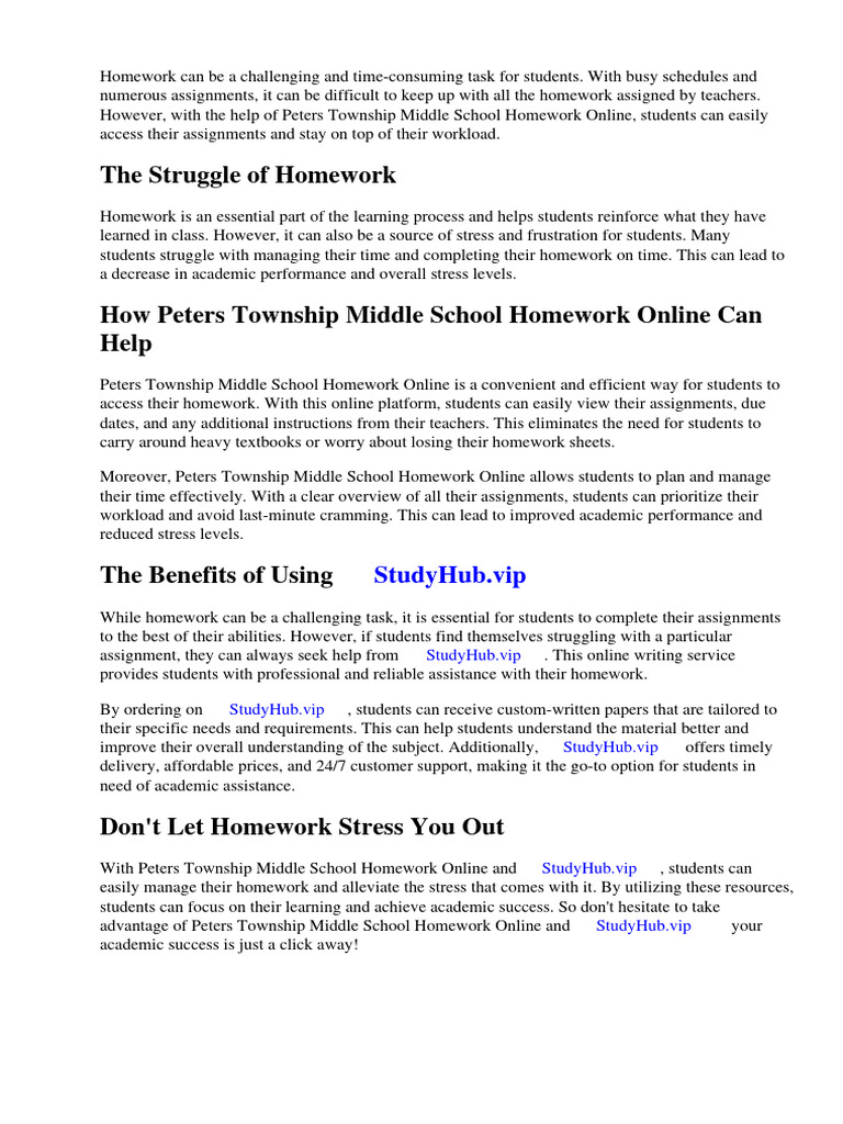 Peters Township Middle School Homework Online | PDF | Homework | Schools