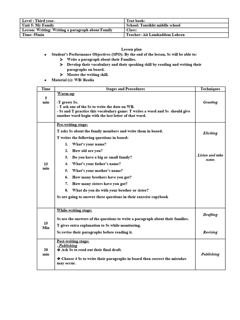 Unit 5 Family Writing Lesson Plan | PDF | Human Communication ...