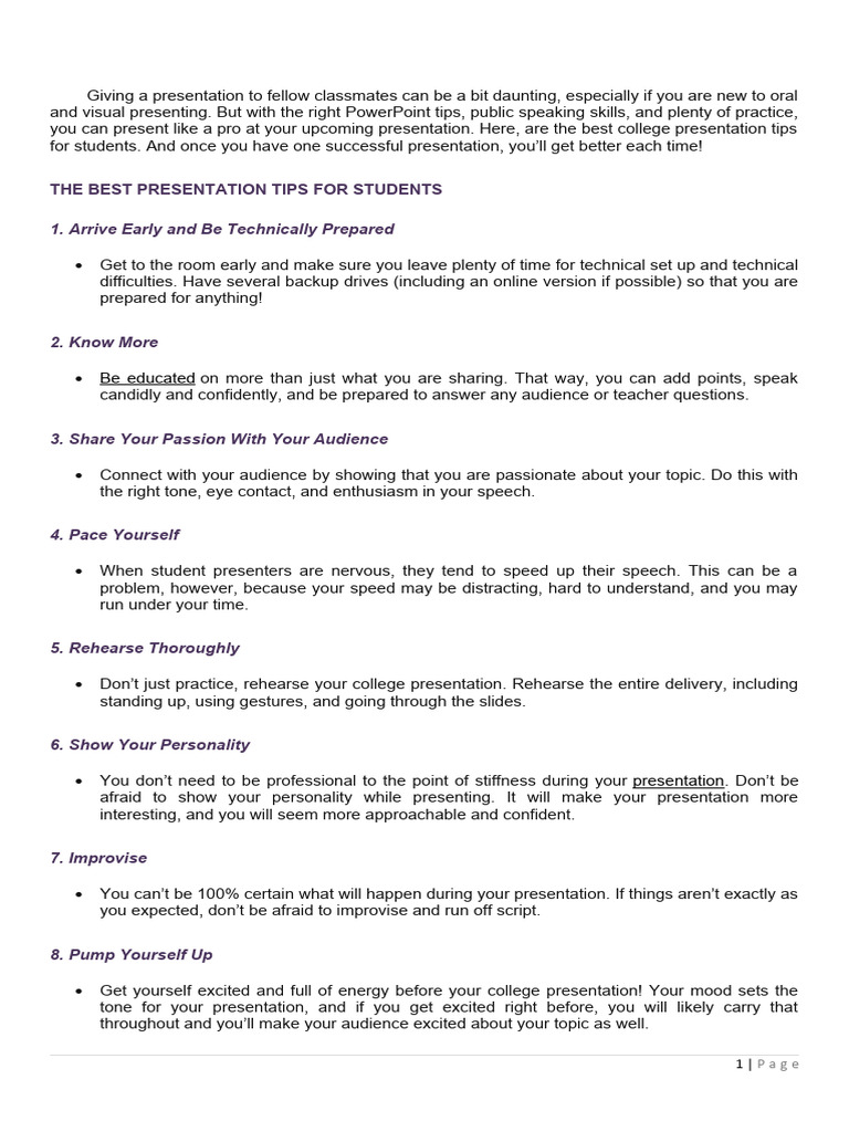 Best Presentation Tips for a College Students | PDF | Microsoft Power ...
