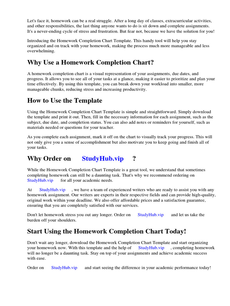Homework Completion Chart Template | PDF | Homework | Teachers