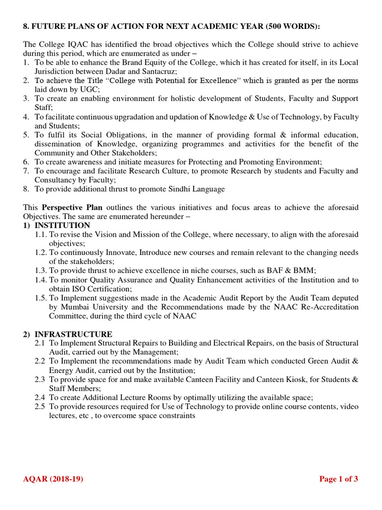 Future Plans For Next Academic Year 2018 2019 | PDF | Audit ...