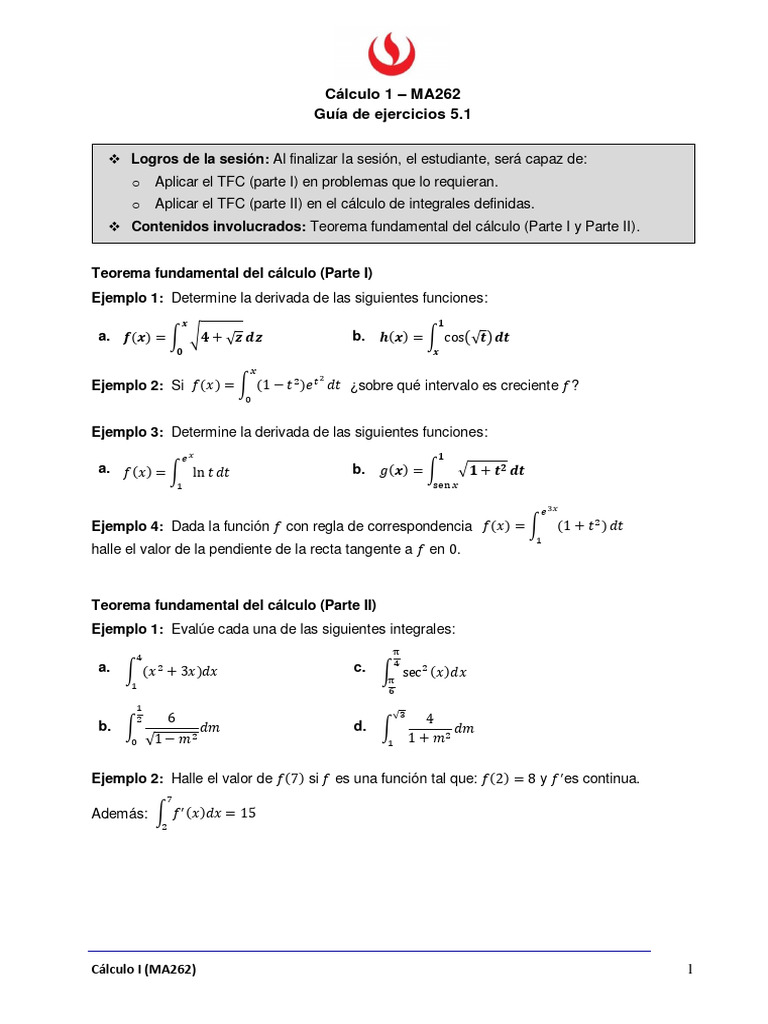 MA262 - Gu A de Ejercicios - 5.1 | PDF | Integral | Derivado