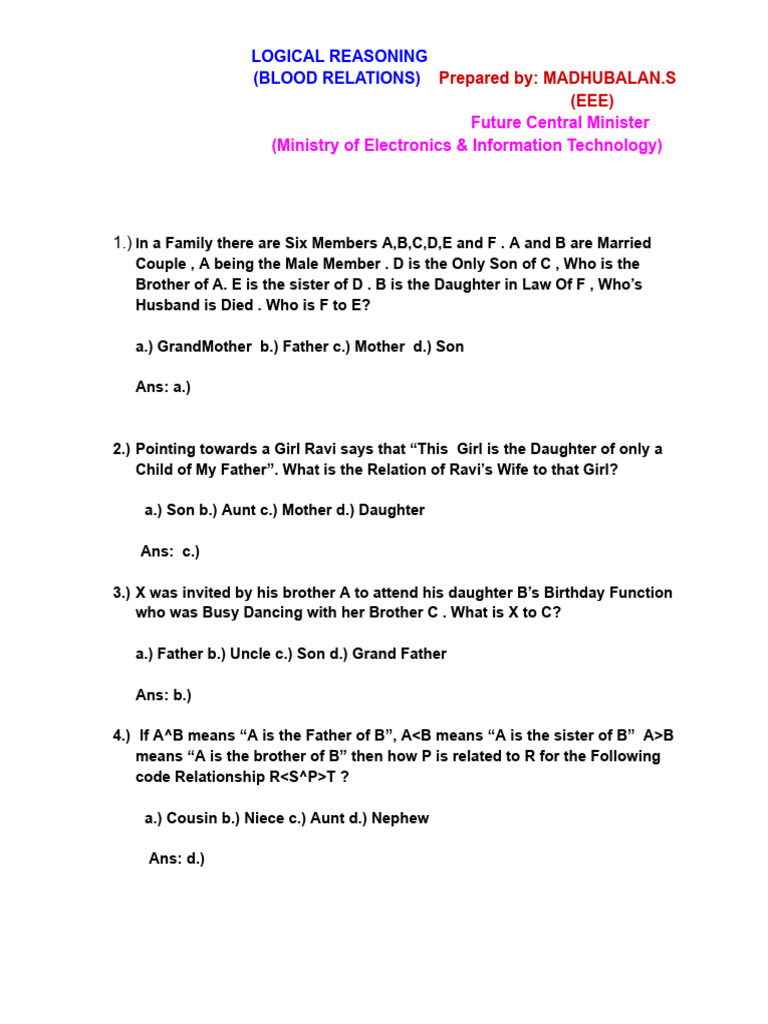 Logical Reasoning | PDF | Family | Social Institutions