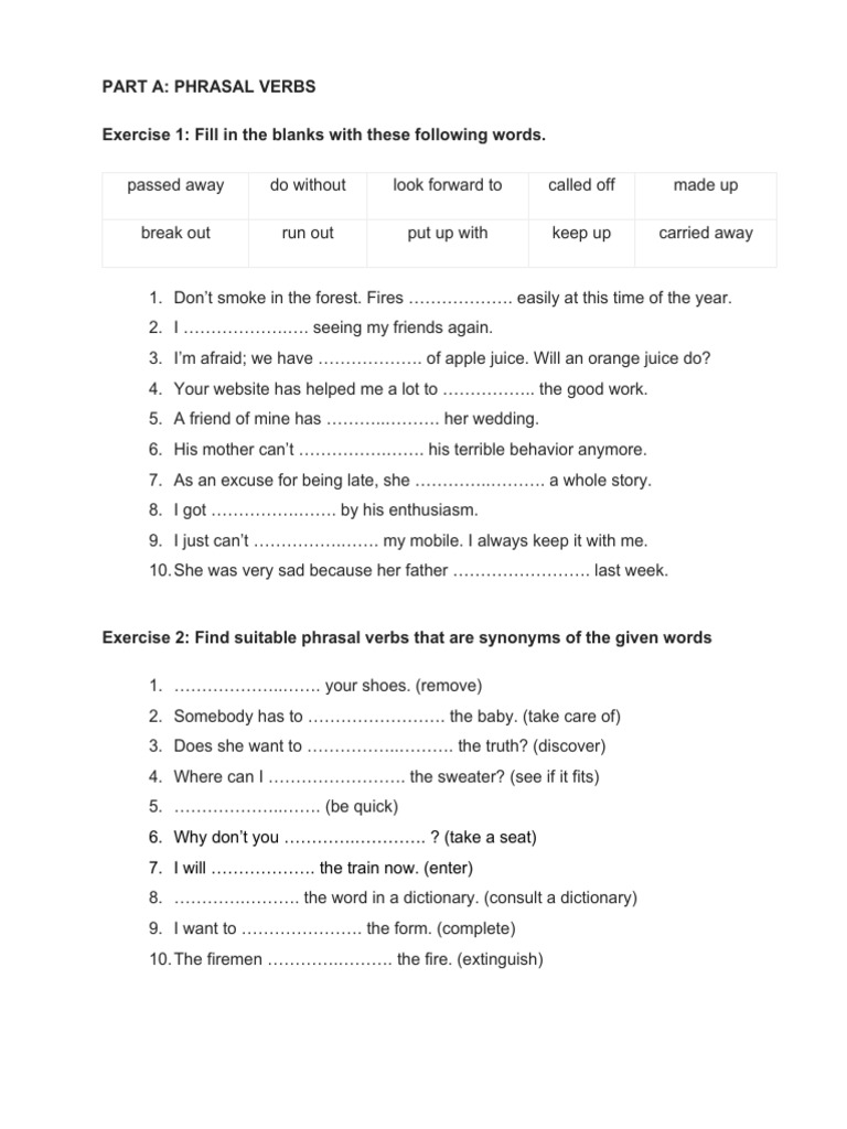 Phrasal Verbs Exercises | PDF
