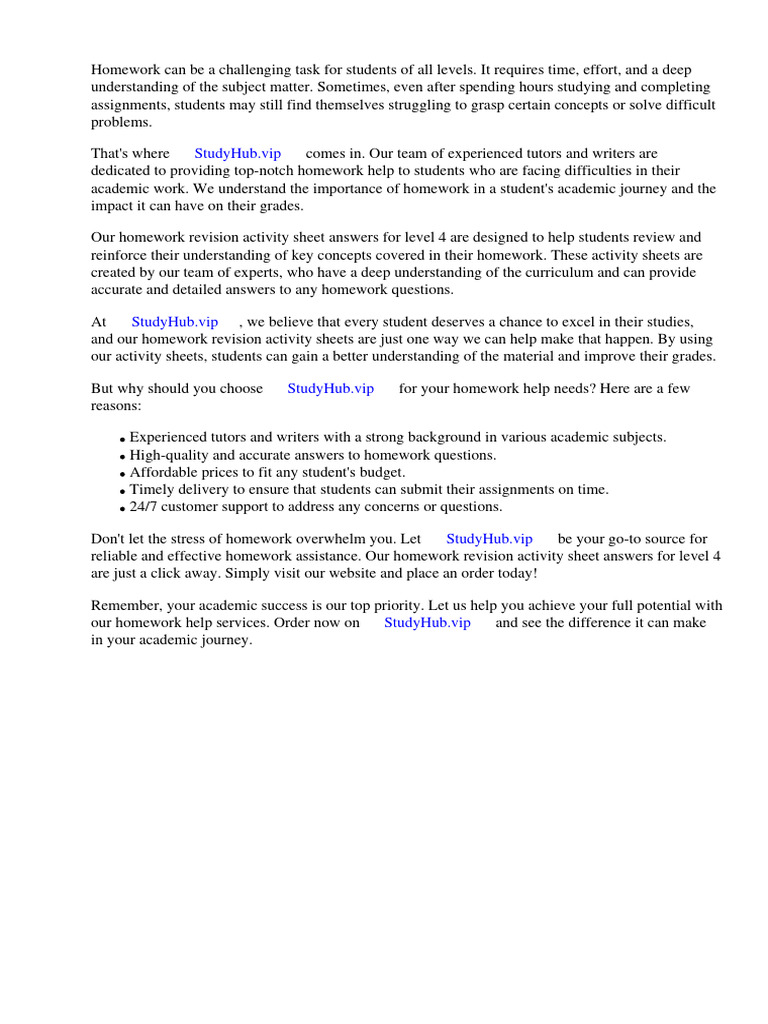 Homework Revision Activity Sheet Answers Level 4 | Download Free PDF ...