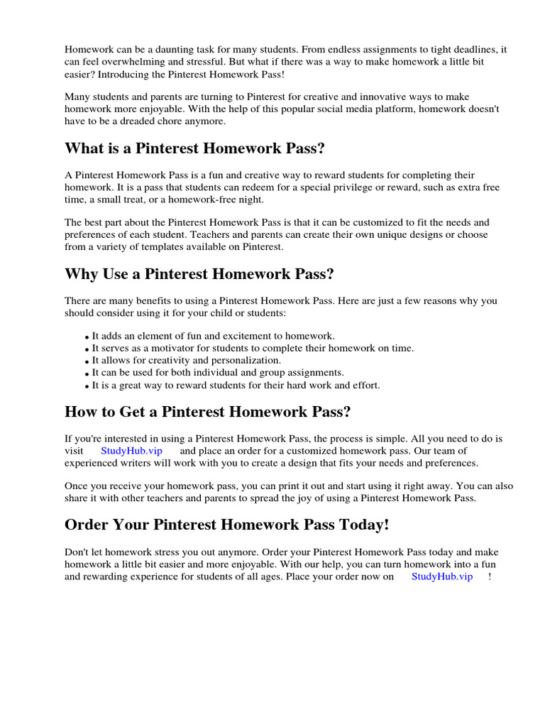 Pinterest Homework Pass | PDF | Page Layout | Homework