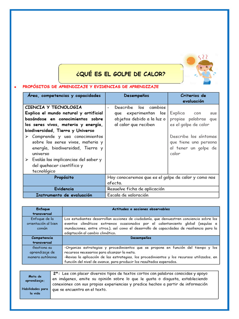 Sesi'ón Golpe de Calor | PDF | Aprendizaje | Evaluación