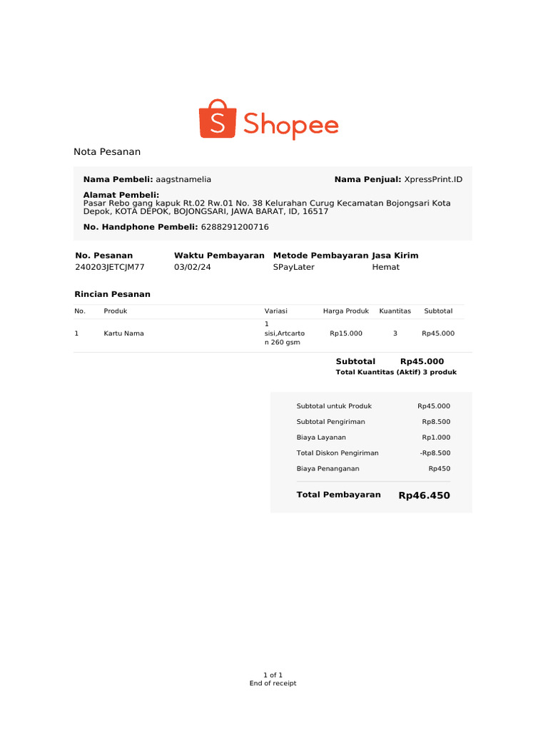 Invoice Perlengkapan Ruko | PDF