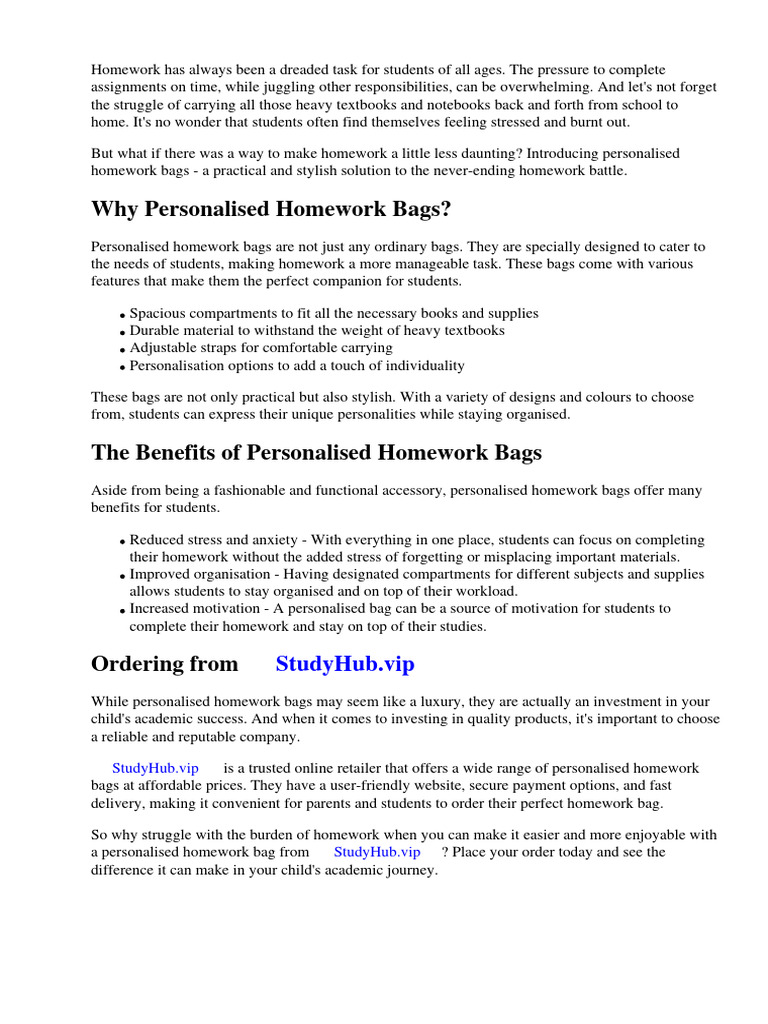 Personalised Homework Bags | PDF | Homework | Http Cookie