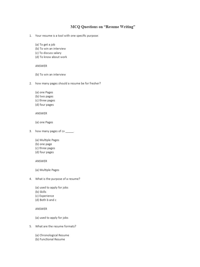 MCQ On Resume Writing | PDF | Résumé