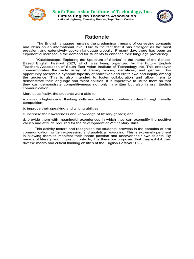 RATIONALE | PDF | Lesson Plan | Learning