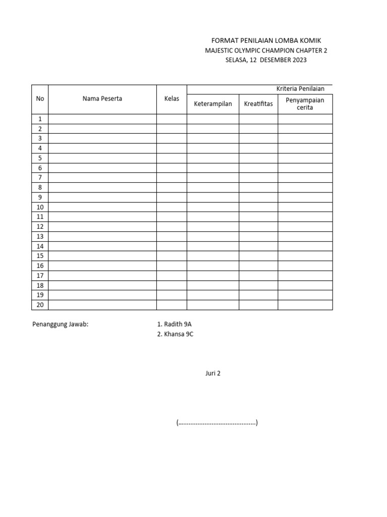 Format Penilaian Lomba Komik | PDF