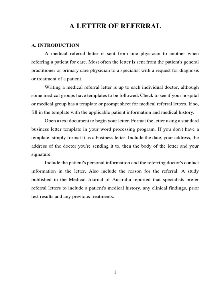 Writing A Referral Letter | PDF | Physician | Primary Care Physician