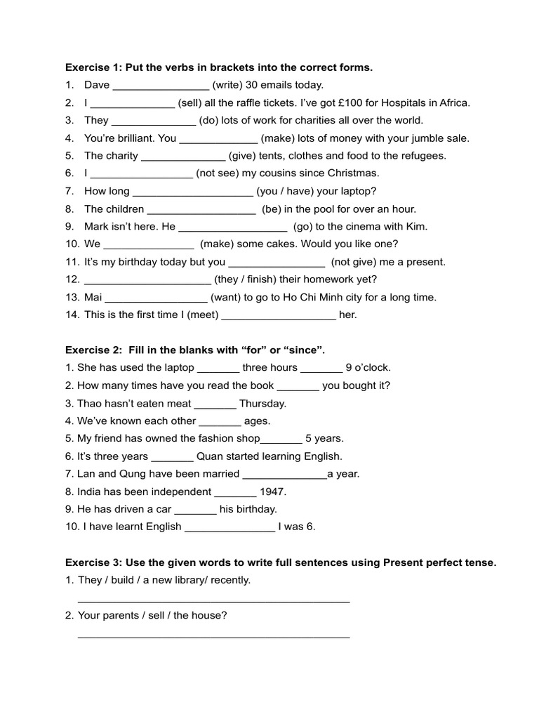 Present Perfect Exercise | PDF | Grammar | Linguistics