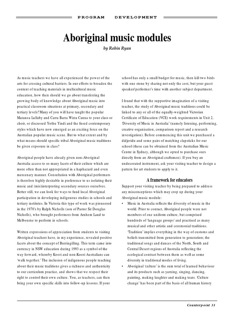 Aboriginal Music Modules. RobinRyan. 496 | PDF | Social Science | Art