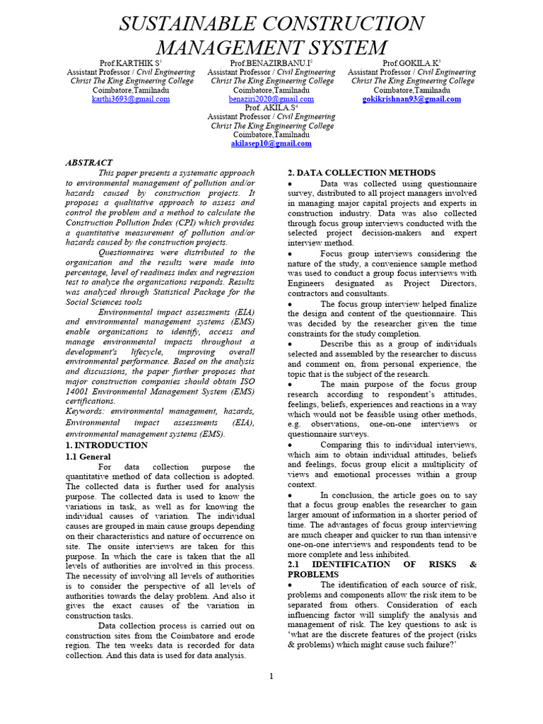 Sustainable Construction Management System | PDF | Focus Group ...