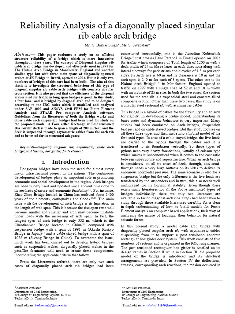 Reliability Analysis of A Diagonally Placed Singular Rib Cable Arch ...