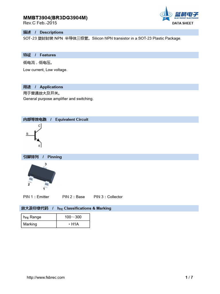 Transistor NPN - Mmbt3904, Br3dg3904m RC Blue Rocket | PDF | Bipolar ...