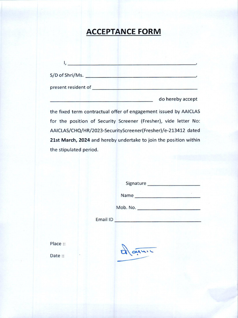 Acceptance Form - 0001 | PDF