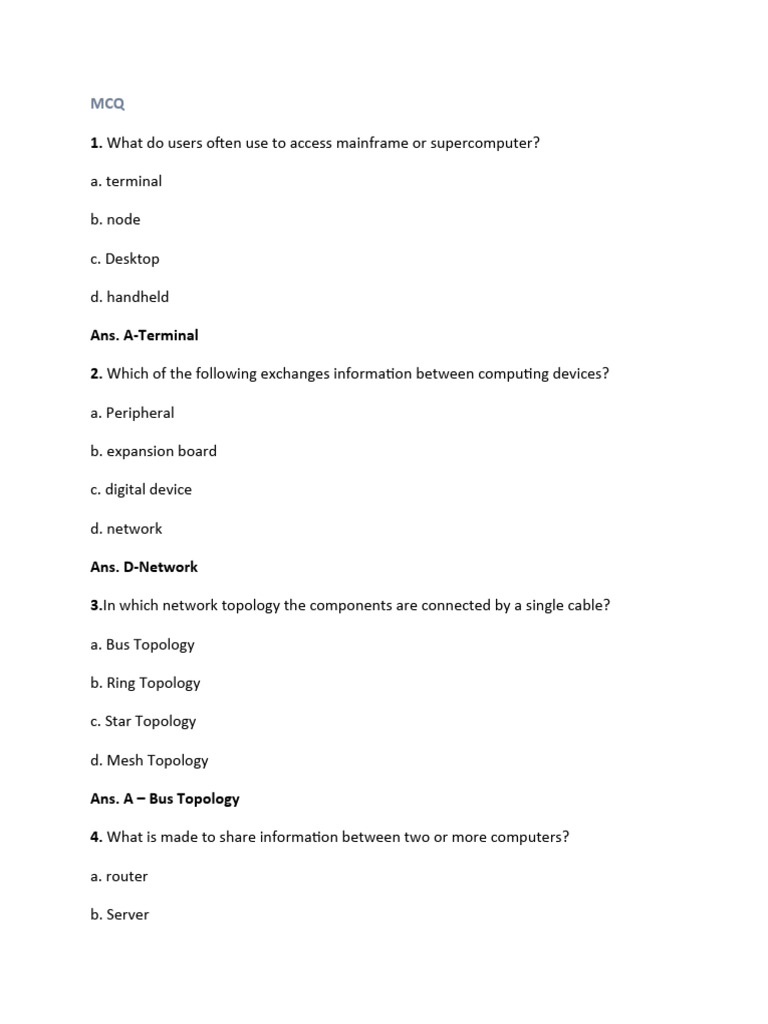 MCQs With Ans | PDF | Computer Network | Internet Protocol Suite