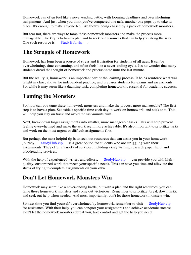Homework Monsters | PDF | Homework | Motivation