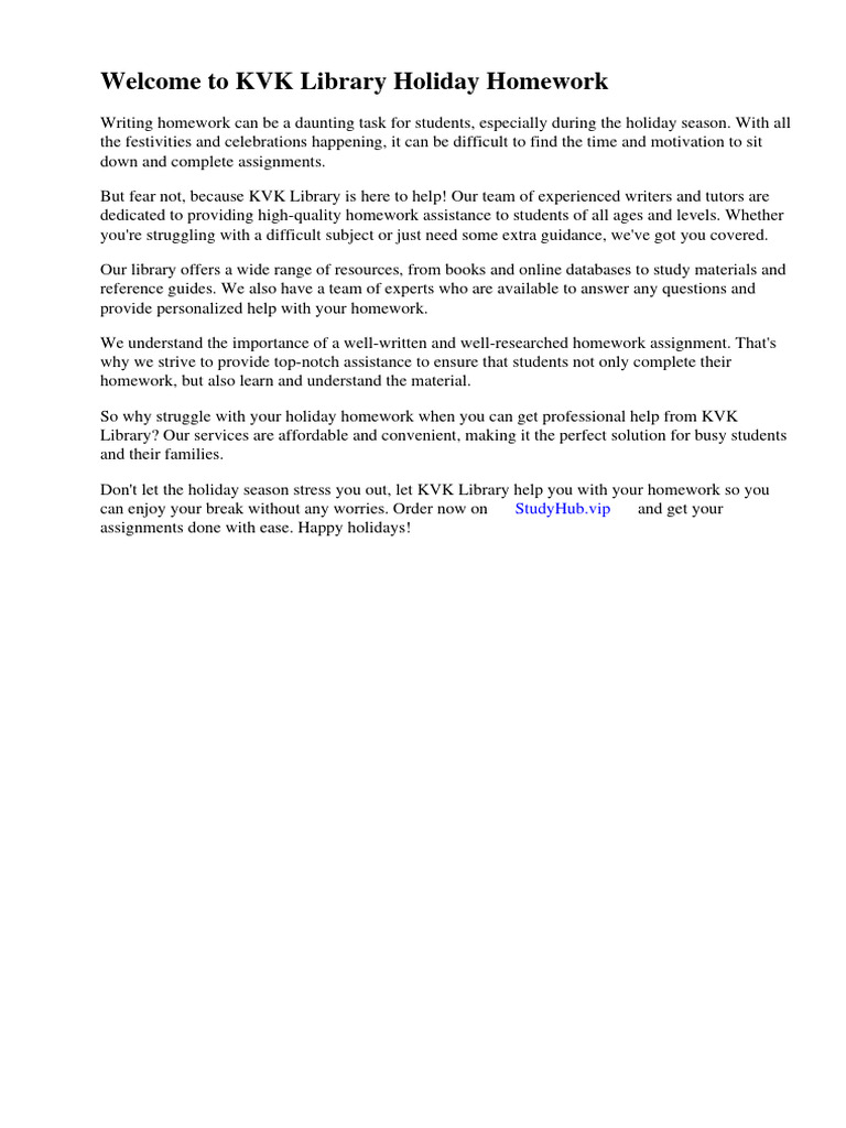 KVK Library Holiday Homework Help | PDF | Employment | Libraries