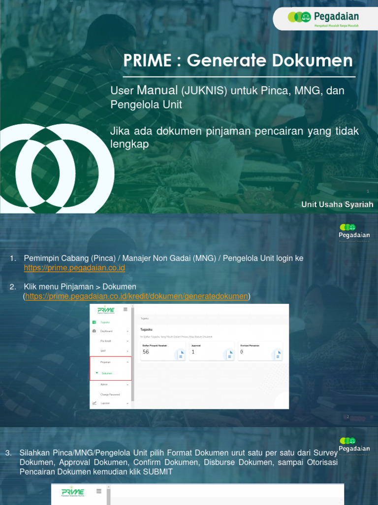 JUKNIS Generate Dokumen Oleh User Pemimpin Cabang, Manajer Non Gadai Dan Pengelola Unit Via ...
