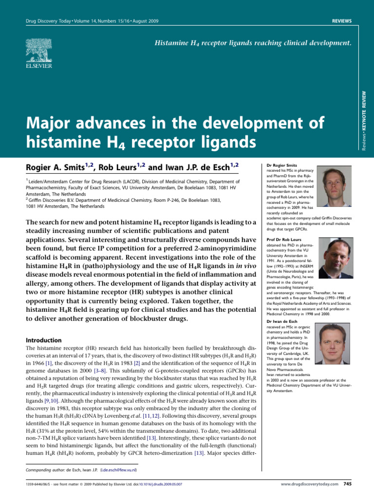 Major Advances in The Development of Histamine H Receptor Ligands | PDF ...