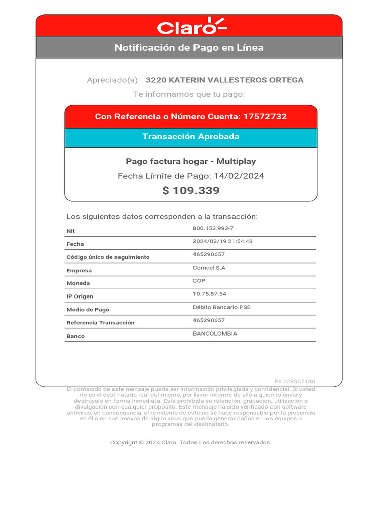 Notificación de Pago Aprobado | PDF