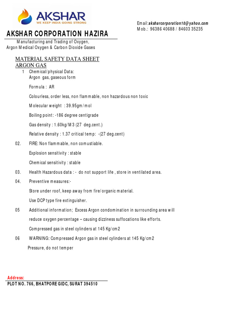 Msds Argon Ach | PDF