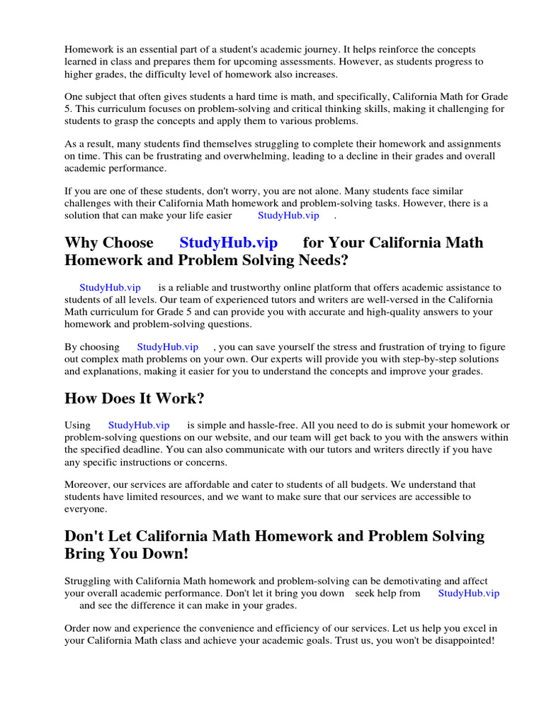 California Math Homework and Problem Solving Grade 5 Answers | PDF ...