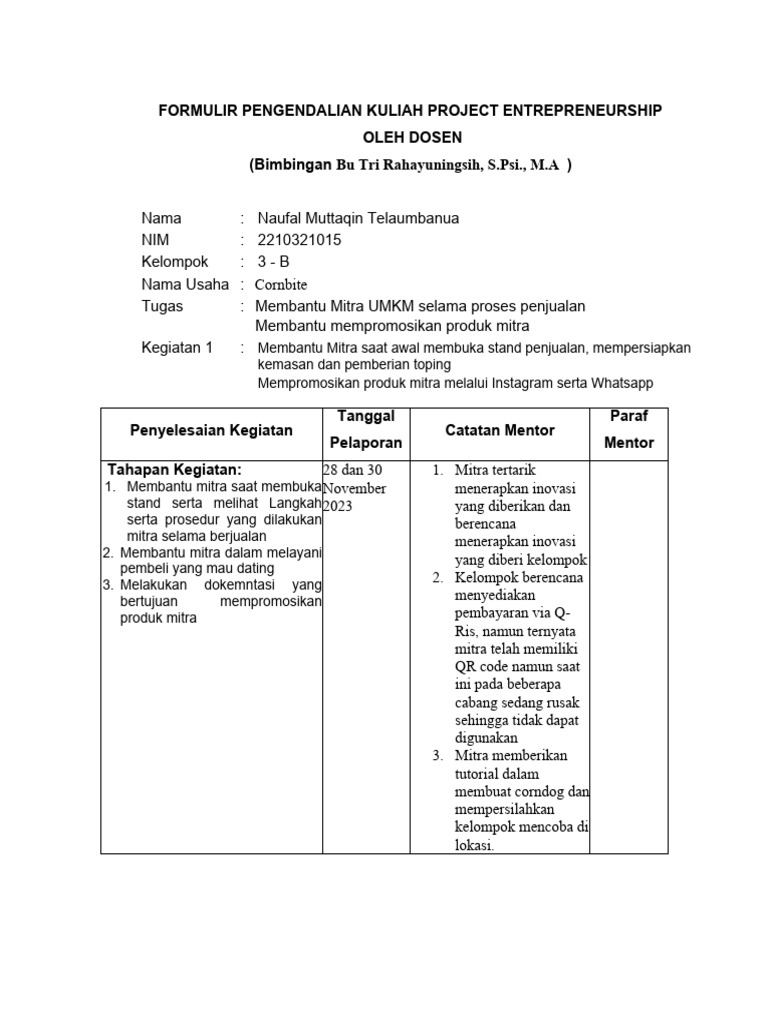 FORMULIR PENGENDALIAN TUGAS Psi - Entrepreneur P.12-14 | PDF | Bisnis